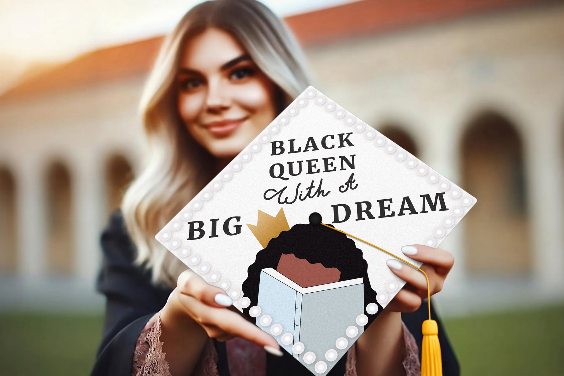 Black Queen With A Big Dream Graduation Cap Topper – Sankofa Edition™